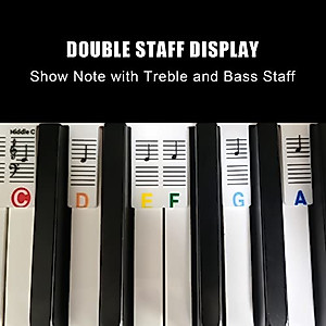 Removable Piano Keyboard Note Labels, Piano Notes Guide for Beginner，Piano Key Music Notes Letter Label，88-key full-size， Made of Silicone No Need Stickers， reusable（Rainbow colors)