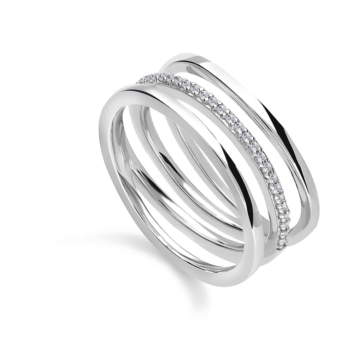 Ivy Gems Sterling Silver Triple Loop Rhodium Plated with White Topaz Accented Contemporary Design November Birthstone Statement Ring Size 8