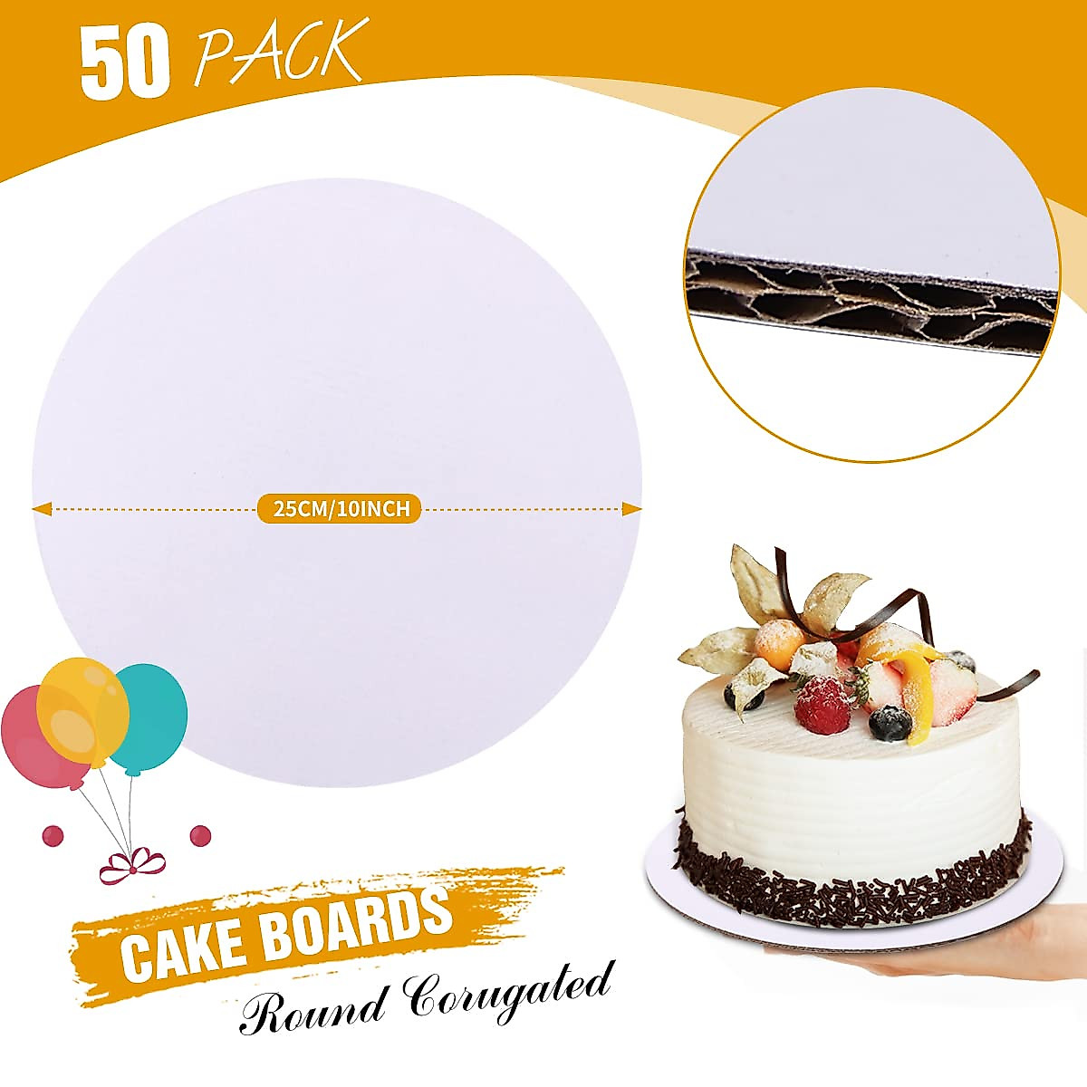 WATHFKCU 50PCS Thicker 10 Inch Cake Boards Round White Circle Cardboard Base Food-Grade Grease Proof Disposable Cardboard Cake Plate