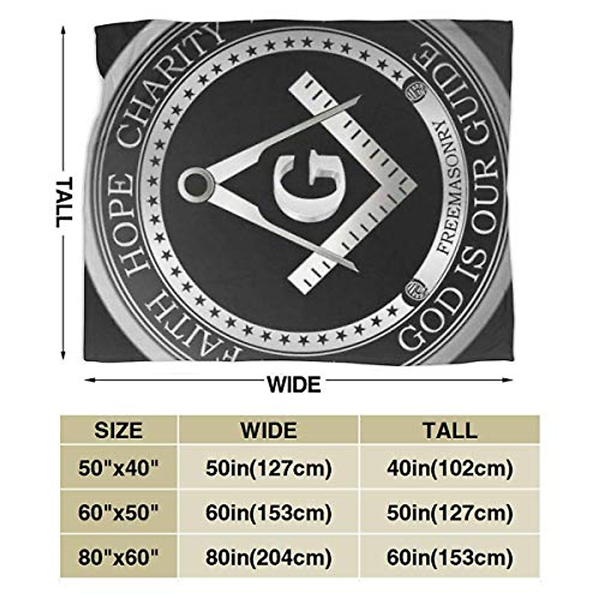 YongColer Soft Sherpa Flannel Fleece Throw Blanket Cloak for Bed Couch Sofa Chair Dorm, King Size Wearable Blanket (Masonic Faith Hope and Charity Freemason Logo Black, 50x60 Inch)