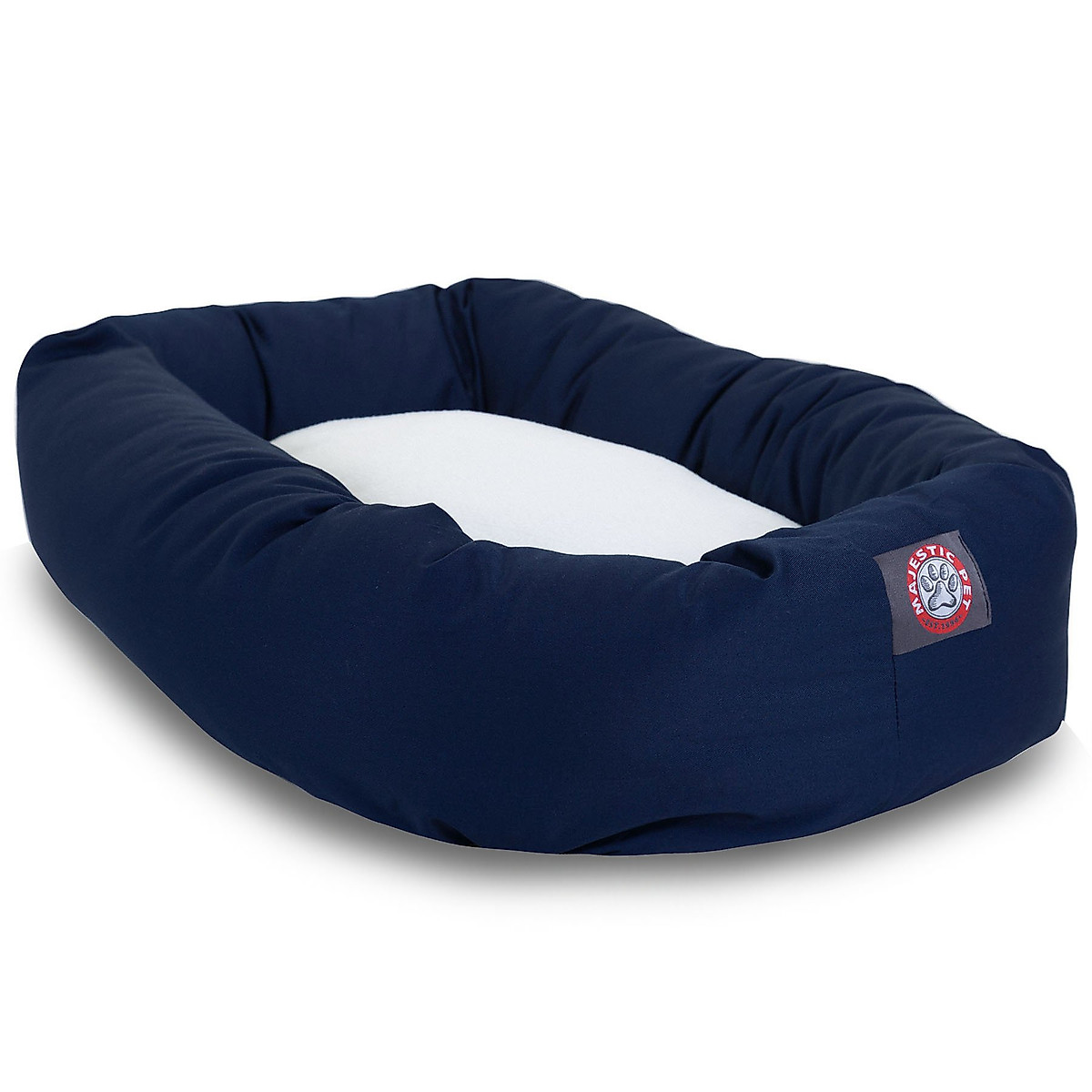 Majestic Pet 40 Inch Poly-Cotton Sherpa Calming Dog Bed Washable – Cozy Soft Round Dog Bed with Spine for Head Support - Fluffy Donut Dog Bed 40x29x9 (inch) – Round Pet Bed Large - Navy Blue
