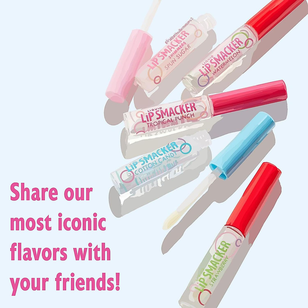 Lip Smacker Liquid Flavored Lip Gloss Friendship Pack |Tropical Punch, Watermelon, Cotton Candy, Sugar, Strawberry | Stocking Stuffer | Christmas Gift, Set of 5