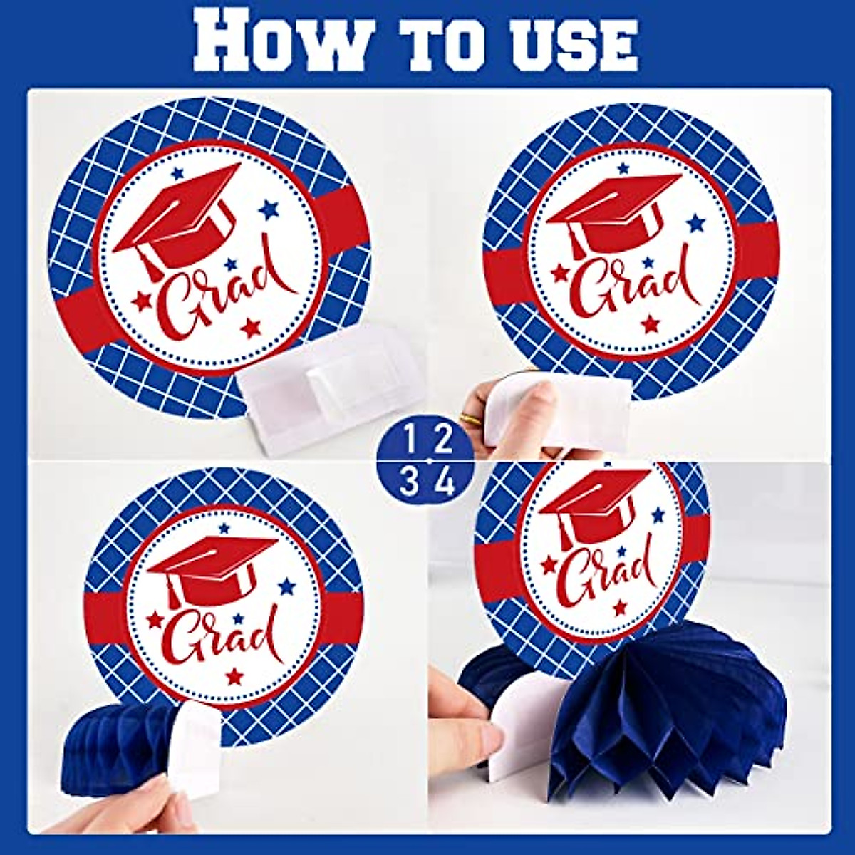 Class of 2023 Graduation Party Decorations 10PCS Blue and Red Graduation Honeycomb Centerpieces Congrats Grad Honeycomb Table Centerpieces Congratulate 3D Table Topper for Grad Party Supplies