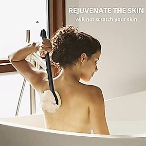 IMAVO Shower Body Brush,Dual-sided Bath Brush with Bristles and Loofah,Long Handle Back Scrubber for Shower,Anti Slip Back Washer for Skin Exfoliating,Suitable for Wet or Dry Brushing(Black)