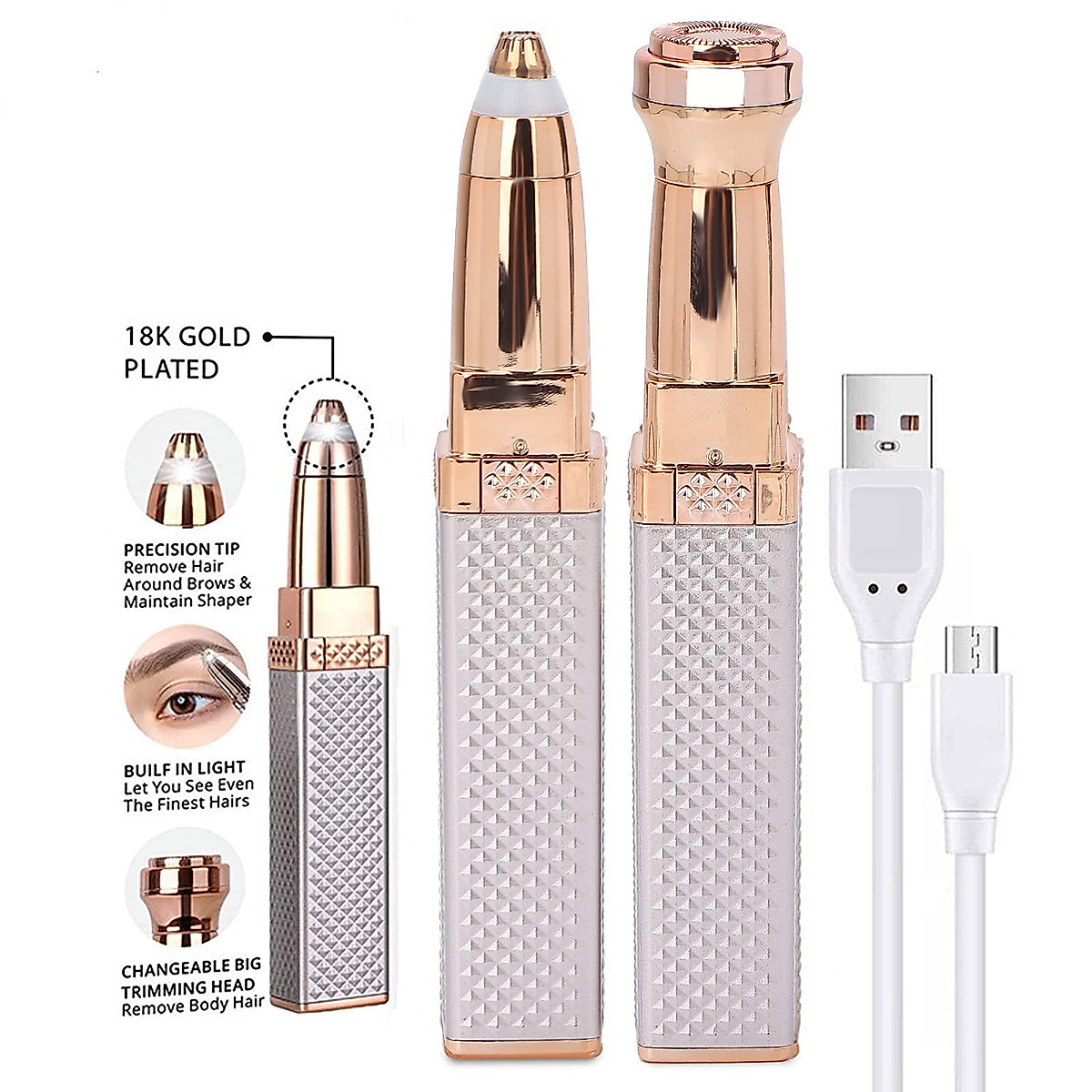 Facial Hair Removal for Women, 2 In1 Eyebrow Epilator Eyebrow Trimmer Body Hair Groomers Electric Hair Remover for Eye Brows Hair Removal Lip Hair Shaver Facial Hair Removal Device