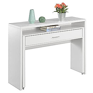 Convenience Concepts Newport JB Console/Sliding Desk with Drawer and Riser, White