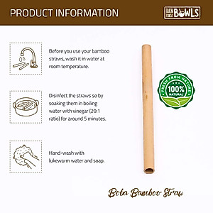 Rainforest Bowls Set of 4 Reusable Boba Bamboo Straws - 8 Inch - Perfect for Milkshake, Milk Teas, Juice, Smoothies - 100% Natural, Hand Carved by Artisans, Eco-Friendly & Sustainable