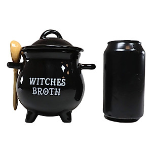 Ebros Ceramic Wicca Hocus Pocus Witch Black Cauldron Magical Witches Broth Dipping Or Condiment Bowl Or As Large Mug 18oz With Broom Spoon Serveware Set Halloween Party Hosting Accent