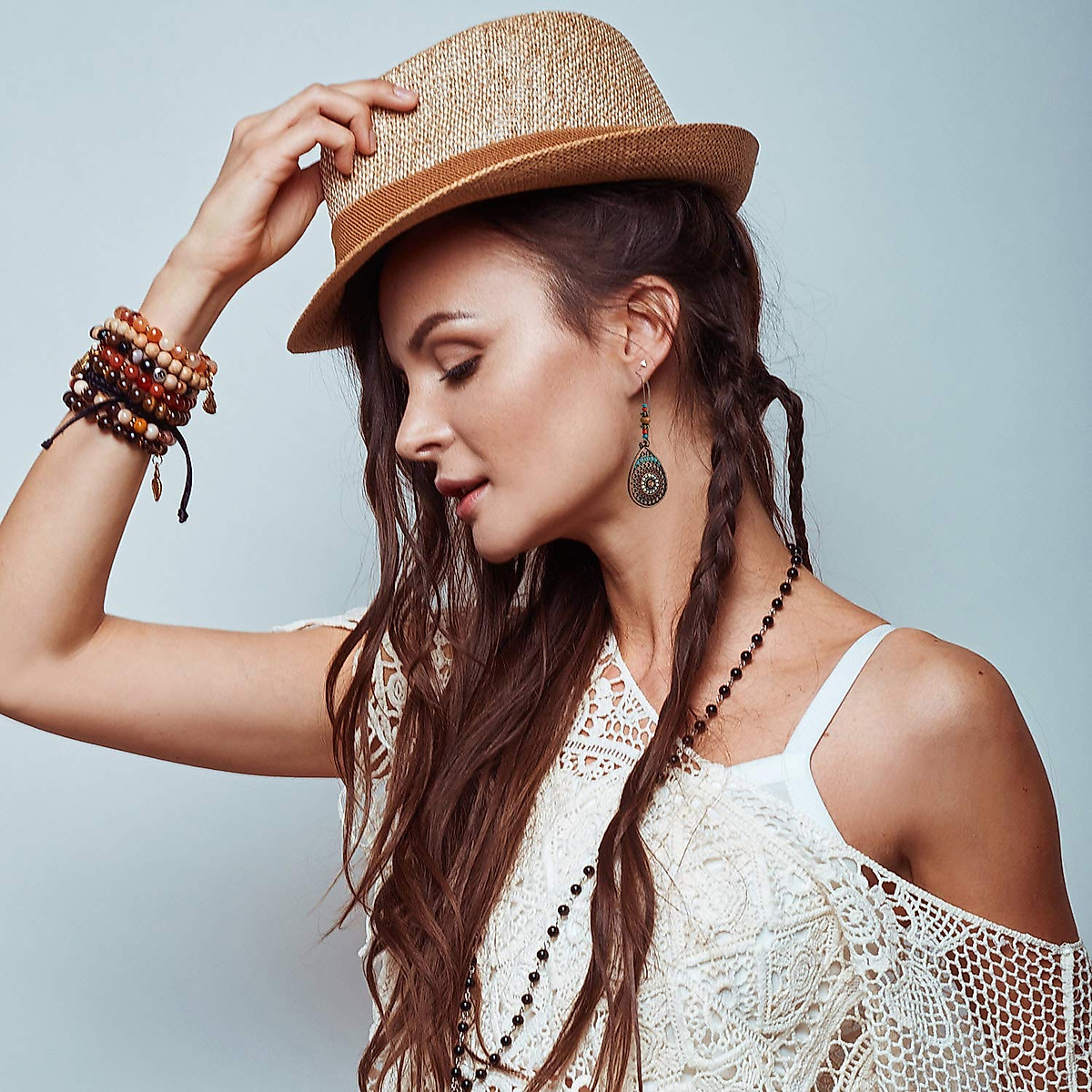 meekoo 4 Pairs Boho Earrings Bohemian Jewelry Mexican Hippie Summer Earring Gift for Women (Style A)