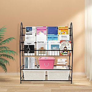 Bookshelf,Large Black Bookcase,Large Capacity Books Toys Organizer,Kids Black Bookshelf LargeFreestanding for Children Room,Stable Bookcase Bookstore Library Unit Storage Kids Bed Living Room