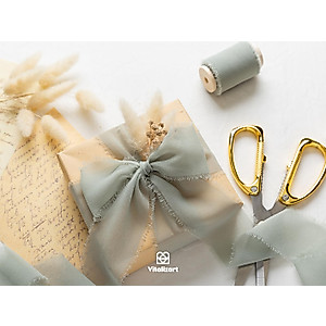 Vitalizart Dusty Green Chiffon Ribbon 2" x 15 Yd Sage Silk Like Handmade Frayed Edges Fringe for Wedding Invitations Bridal Shower Bouquets Gift Wrapping Holiday Decor