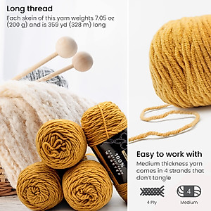 ARTEZA Acrylic Yarn for Crocheting, 4 x 200-g Skeins of Worsted Yarn for Knitting, Going for Gold A103, Knitting & Crochet Supplies