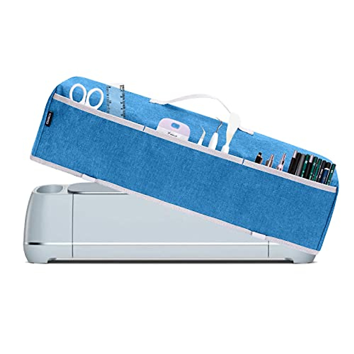 Ginsco Waterproof Dust Cover for Cricut Maker 3, Cricut Maker, Cricut Explore 3 Machine, Cricut Explore Air 2, Cricut Maker Cover with 3 Front Pockets for Cricut Accessories and Supplies Tools Pens Blue