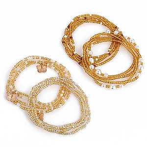 4 Pieces Waist Beads for Women African Belly Beads Chain Elastic Body Beads Chains Beach Beads Chain Bikini Jewelry for Women