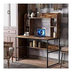 Home Office Desk, 47 inch Modern Simple Style Laptop Table, Multipurpose PC Workstation, Computer Desk with Hutch and Bookshelf