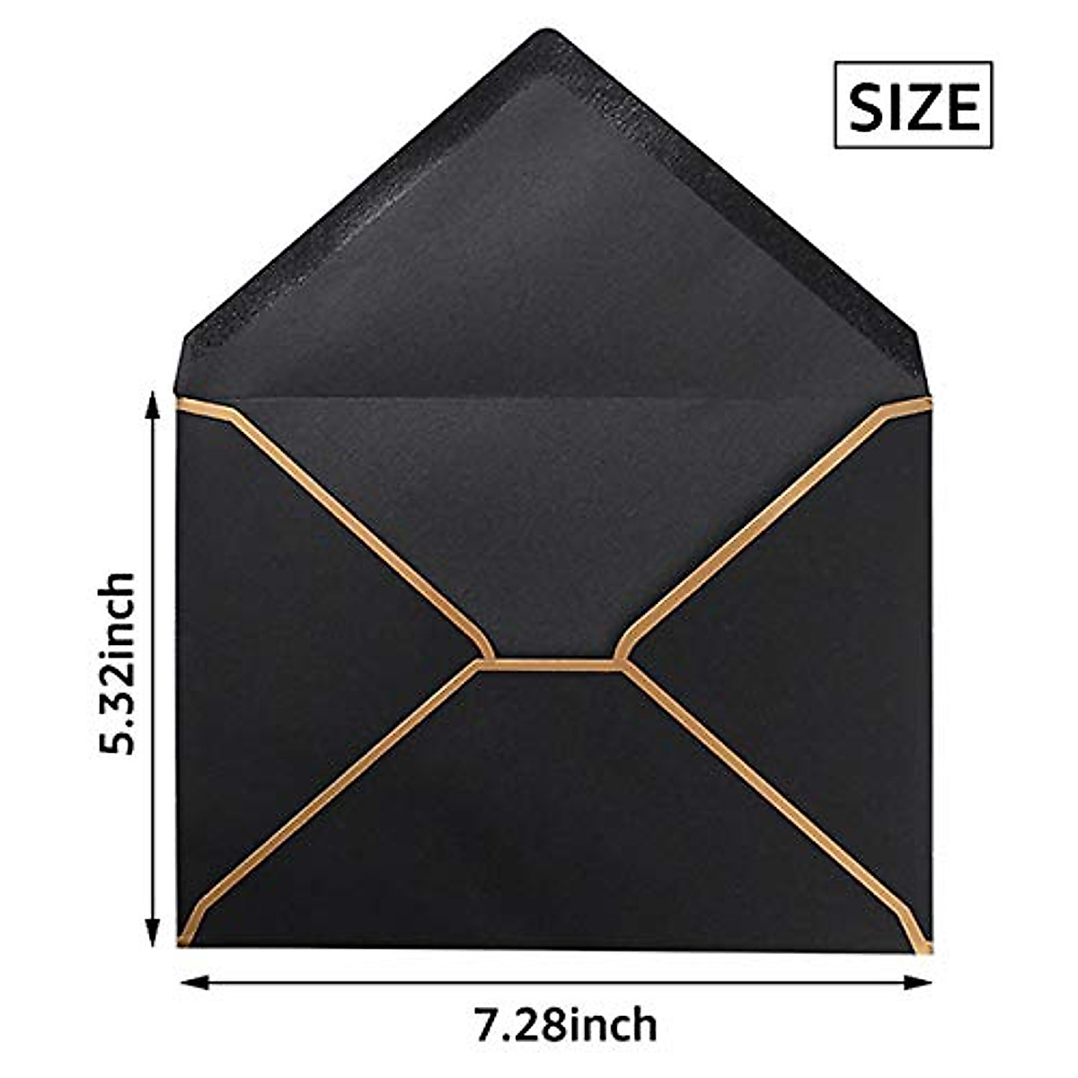 50 Pack A7 Envelopes 5 x 7 Card Envelopes Self-Adhesive V Flap Envelopes with Gold Border for Office, Wedding Gift Cards, Invitations, Graduation, Baby Shower, Parties (Black)