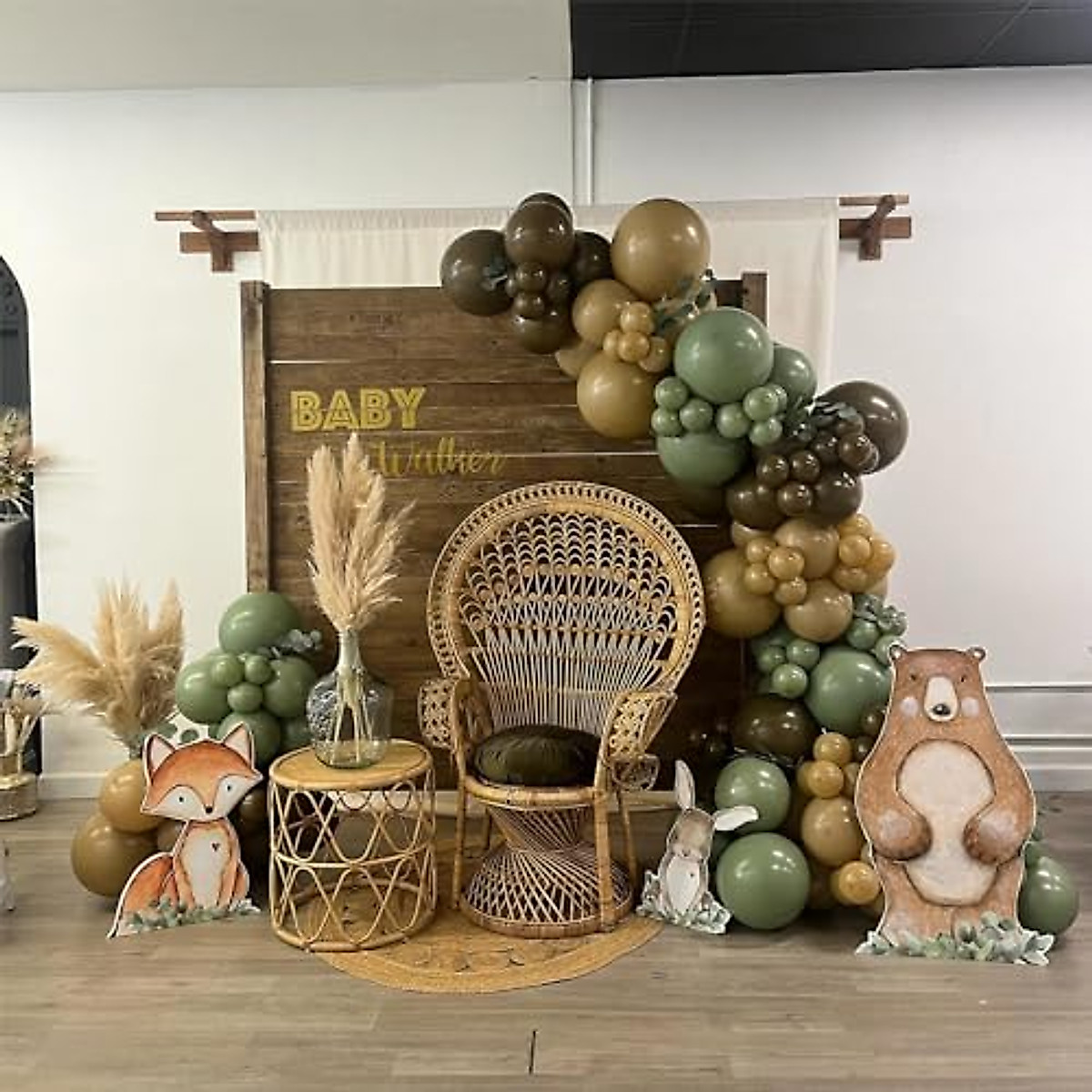 Green and Brown Balloons, 60 PCS Sage Green Gold Brown Latex Balloons Woodland Camo Army Olive Green Dark Brown Coffee Nude Gold Party Balloon for Jungle Safari Woodland Hunting Birthday Decorations