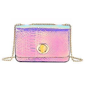 Segreto Women Hologram Evening Bag Handbag Holographic Shoulder Bag Chain Purse Crossbody Bag for Party(Purple)