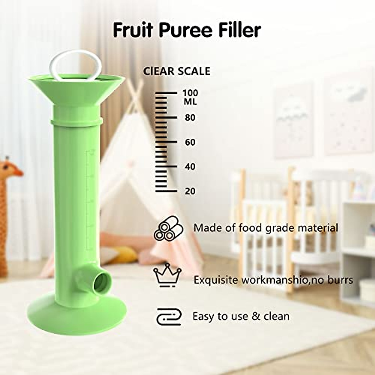 10pcs Set Baby Food Pouch Maker Reusable Pure Color Pouches Toddler Fruit Squeeze Puree Filler for Kids (Green)