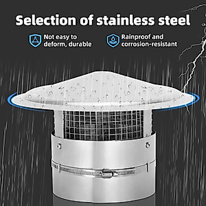 8 Inch Round Chimney Cap,Adjustable Roof Cap for Vents,Chimney Cap with Screen in Stainless Steel,Round Rain Cap for All-Round Chimney Protection,Round Roof Rain Chimney Cover,8 Inch Round Chimney Cap