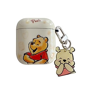 Soft TPU Case with Keychain Hook for Apple AirPods 1 2 1st 2nd Teddy Bear Laugh Yellow Color Cartoon Anime Cute Lovely Adorable Unisex Kids Girls Boys