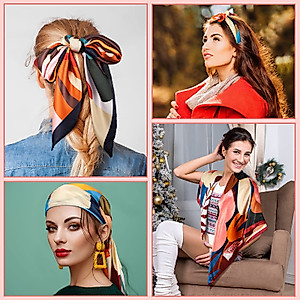 Newcotte 4 Pcs 35'' Large Square Satin Hair Scarf Silk Like Head Scarf Floral Satin Head Wrap Flower Hair Bandana Neck Scarf (Classic)