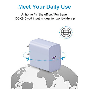 [3 Pack] USB C Wall Charger, iPhone Charger Block 20W PD Power Adapter Compatible iPhone 15/15Pro/15Pro Max/15Plus/14 13 12 11 Pro Max/Pro/Mini/Xs/XR/X, iPad Pro/Mini - Purple