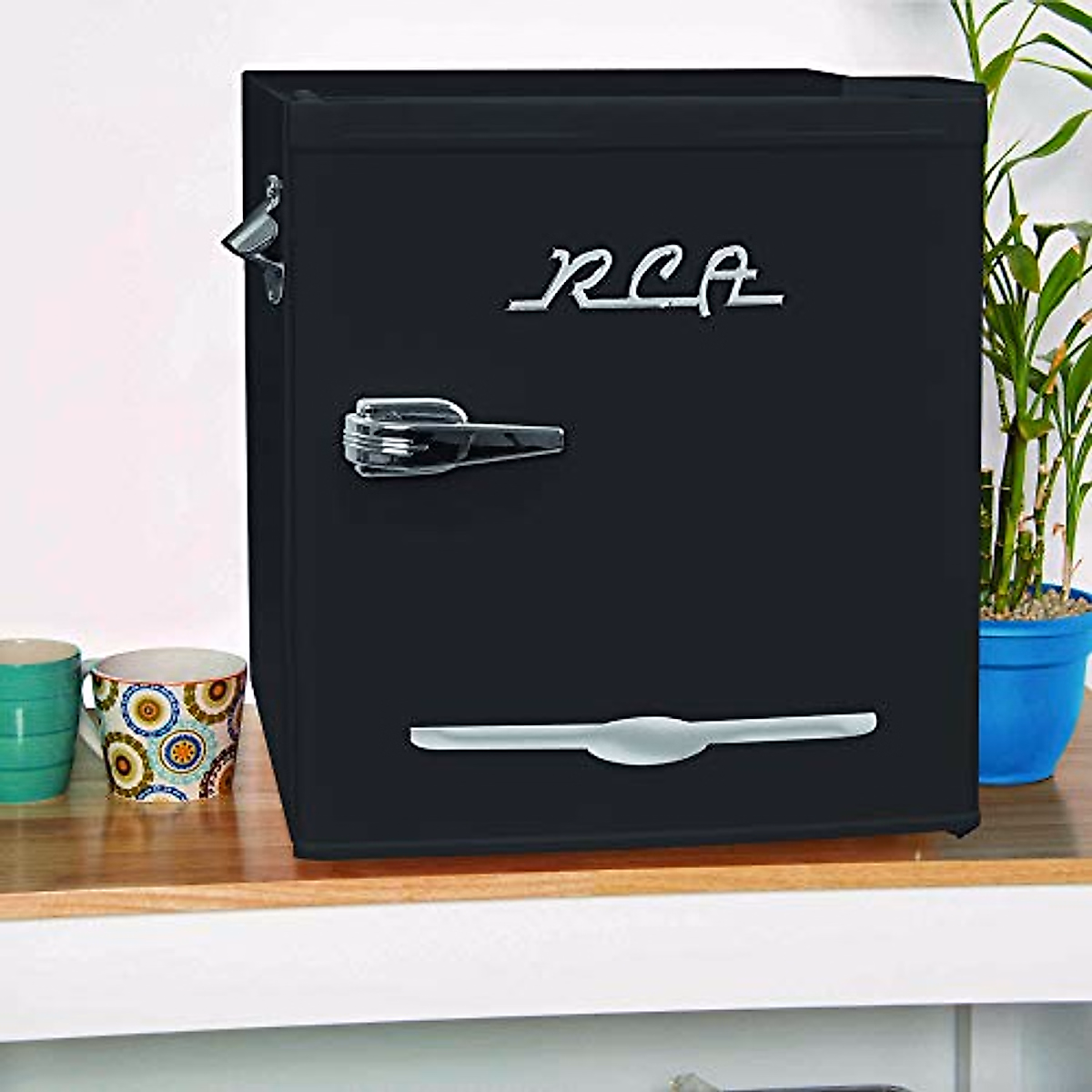 RCA 1.6 cu. ft. Retro Bar Fridge with Side Bottle Opener, Black (RFR176-BLACK)