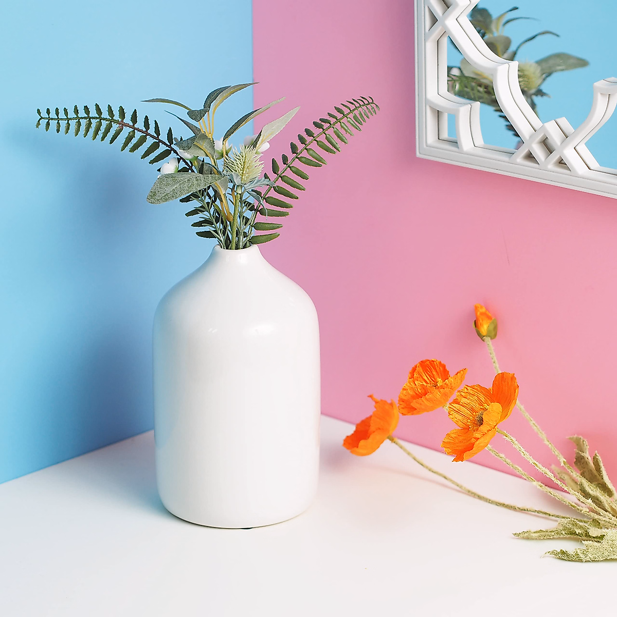 Hosley 8 Inch High White Ceramic Vase. Ideal Gift for Wedding Floral Vase Votive Garden Party Home Decor Office Spa Aromatherapy O9