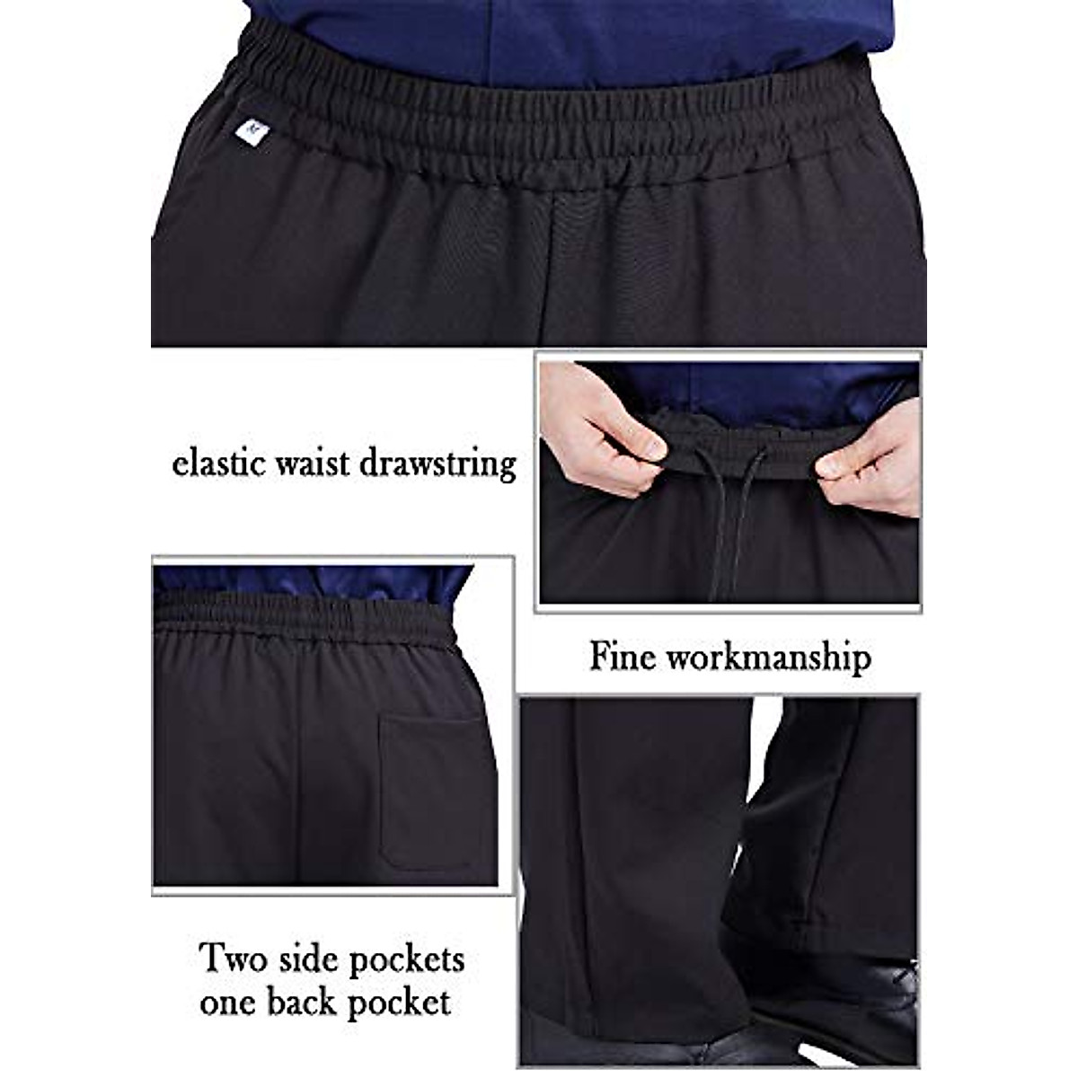 Nanxson Men's Baggy Chef Pants Restaurant Work Pants Elastic Waist with Pockets CFM2012 Black