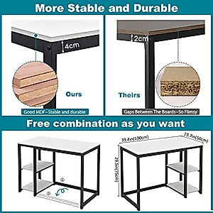 SINPAID Computer Desk 40 inch Desk with 2-Tier Shelves Sturdy White Desk, Small Desk with Large Storage Space Home Office Desks, Gaming Desk Study Writing Laptop Table for Bedrooms (White)