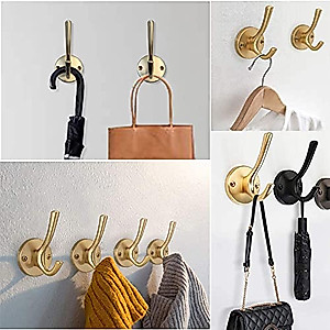 Coat Hooks Towel Hooks, Wall Metal Hooks for Hanging Coats Hat Key Hanger ,Heavy Duty Brass Decorative Metal Hooks Robe Hooks for Bathroom Kitchen Bedroom 2 Pack (Gold)
