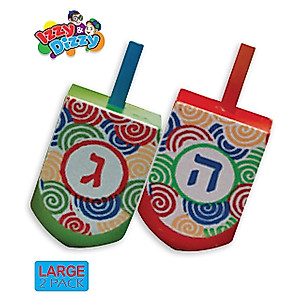 Hanukkah Dreidels - Extra Large Multi Colored Wooden Dreidel - 2 Pack