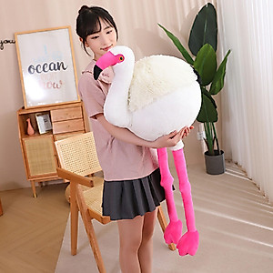 Soft Round Stuffed Flamingo Animal Plushie Fat Flamingo Plush Toys for Home Decor Cuddly Flamingo Pillow Hugging Flamingo Doll Gift for Kids or Lover (White, 19.7 Inch (from Head to feet))