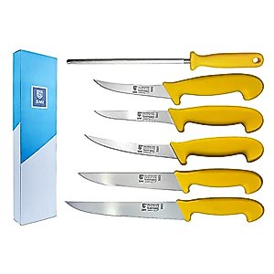 SMI - 6 Pcs Solingen Butcher Knife Set Professional Boning Knife Meat Knife Sharpening Steel Rod Sharp Kitchen Knives Solingen Knife - Made In Germany