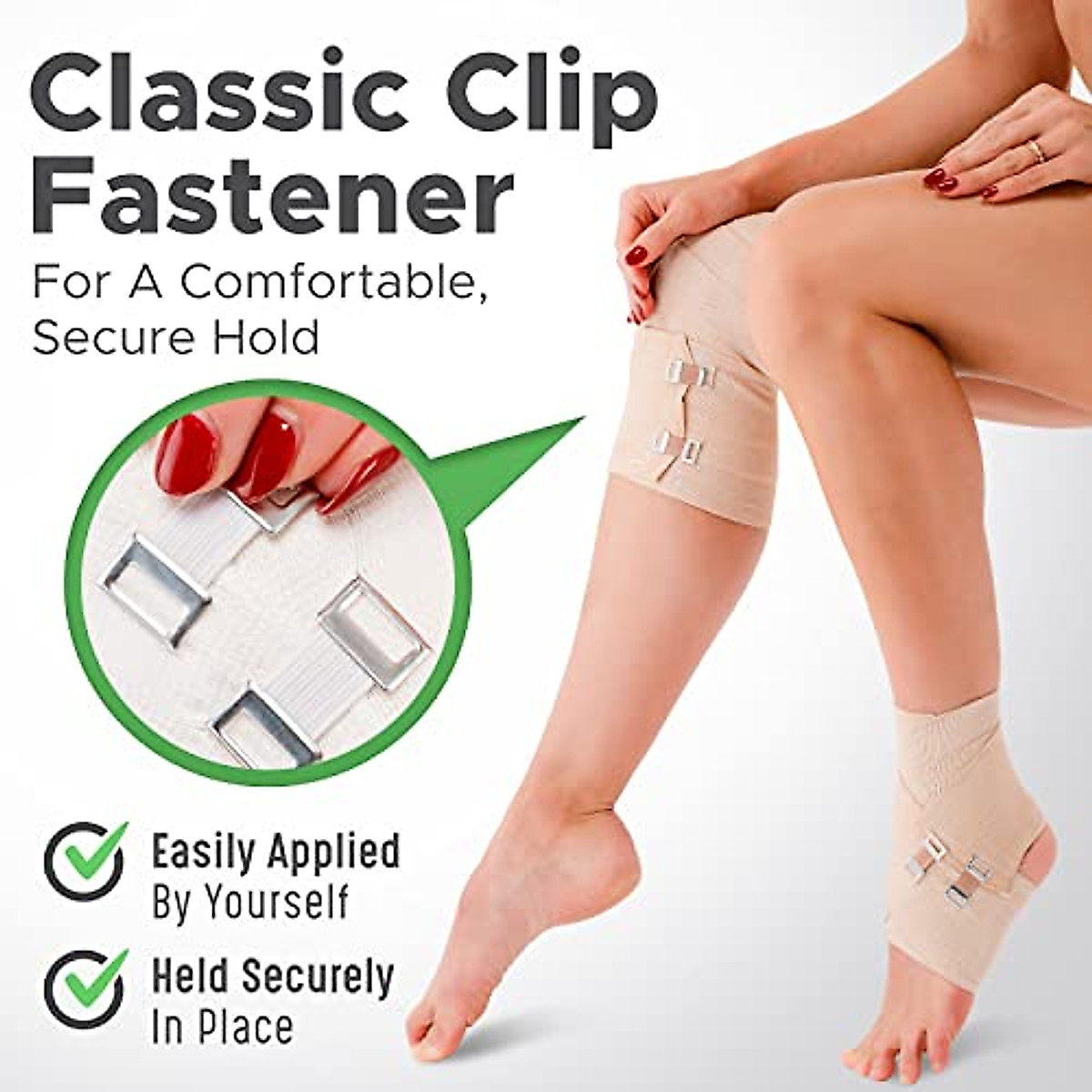 Premium Elastic Bandage Wraps (4" 2pack & 3" 2Pack) Metal Clip Fasteners - GT Latex Free Roll for Sprains & Injuries
