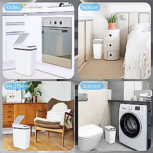 jinligogo Bathroom Small Trash Can with Lid, 2.6 Gallon Touchless Automatic Garbage Can Slim Waterproof Motion Sensor Smart Trash Bin for Bedroom, Office, Living Room-White