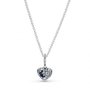 Pandora Sparkling Blue Moon & Stars Heart Necklace - Great Gift for Her - Stunning Women's Jewelry - Sterling Silver, Cubic Zirconia & Man-Made Crystal - 19.7"