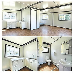 Generic Portable Prefabricated Tiny Home 19x20ft, Mobile Expandable Plastic Prefab House for Hotel, Booth, Office, Guard House, Shop, Villa, Warehouse, Workshop, grey blue