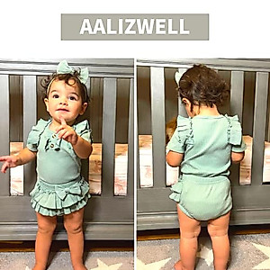Aalizzwell 0 - 3 Months Newborn Infant Girls Clothes Short Sleeve Bloomer Shorts Ribbed Summer Outfit Olive Green
