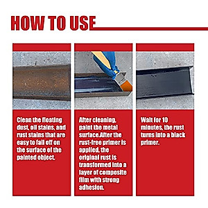Fractionk Water-Based Metal Rust Remover, Multi Purpose Anti-Rust Rust Remover Repair Protect, Car Chassis Rust Converter, Maintenance Cleaning Rust Dissolver for Car, with Brush (3pcs)