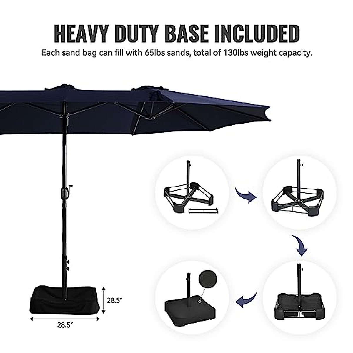 MONDAWE 15ft Double Sided Patio Umbrella with Solar Lights (Base Included) Large Outdoor Table Umbrella Rectangular Market Umbrella with Hand Crank 36 LED 12 Ribs for Outside Backyard Poolside