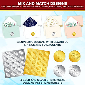 Decorably 40 Pack Foil Embossed Happy Holidays Cards with Envelopes Bulk & Stickers - 8 Designs Printed Message Bulk Christmas Cards Bulk Holiday Cards with Envelopes, 5x7in Happy Holiday Cards Bulk