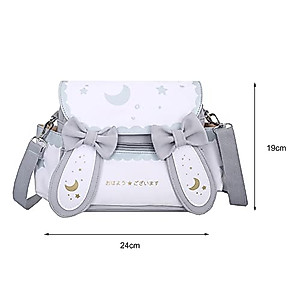 Aktudy Kawaii Japanese Anime Nylon Shoulder Bag, Students Moon Star Printed Sweet Bow Tie Ear Crossbody Handbags Satchel