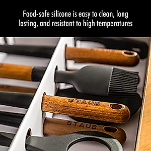 STAUB Pastry Brush, Perfect for Evenly Glazing Pastries and Basting Meats, Durable BPA-Free Matte Black Silicone, Acacia Wood Handles, Safe for Nonstick Cooking Surfaces