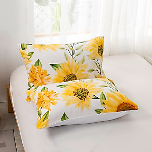 CVHOUSE Sunflower Bedding Queen Size,Garden Floral Set for Girls Kids Teens,Aesthetic Farmhouse Comforter Cover Soft,1 Duvet 2 Pillowcases,Girls Room Decor Queen 89'x89'