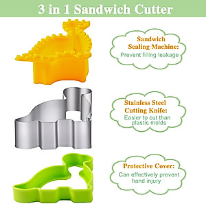 Sandwich Cutter for Kids Lunch 22 Pcs (LARGE), Nifogo Sandwich Maker, Cookie Cutters and Sealer Set, Bread Decruster, Dinosaur Mickey Square Circle Shape for Boys Girls