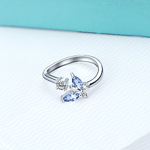 AOBOCO Butterfly Ring Sterling Silver Adjustable Open Rings Blue Butterfly Series Anniversary Jewelry Gifts for Women US Size 6