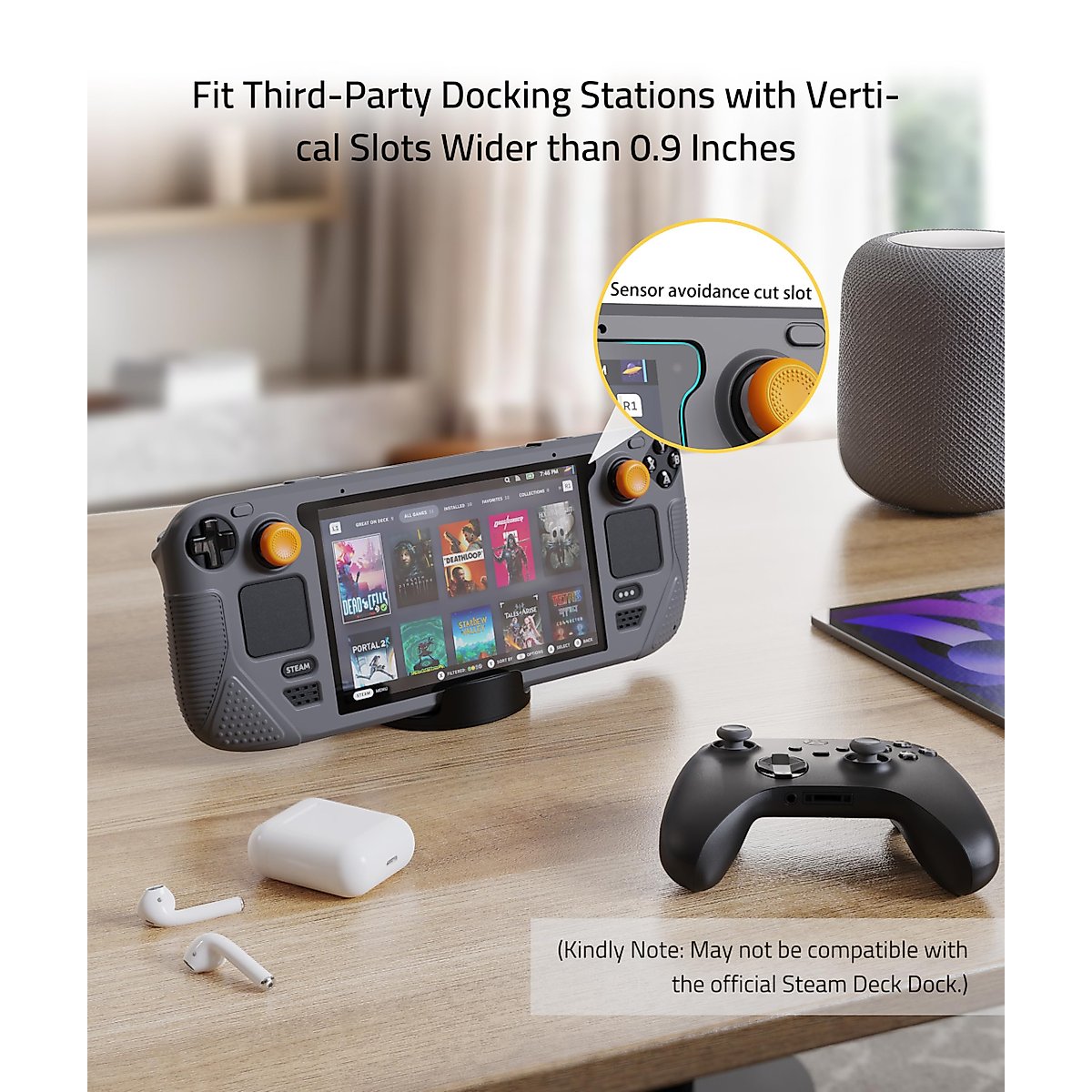 Syntech Protective Case Compatible with Steam Deck Accessories Console OLED/LCD, All-Round Protection with Non-Slip Thumb Grips, Silicone Cover for Enhanced Fit and Alignment-Gray