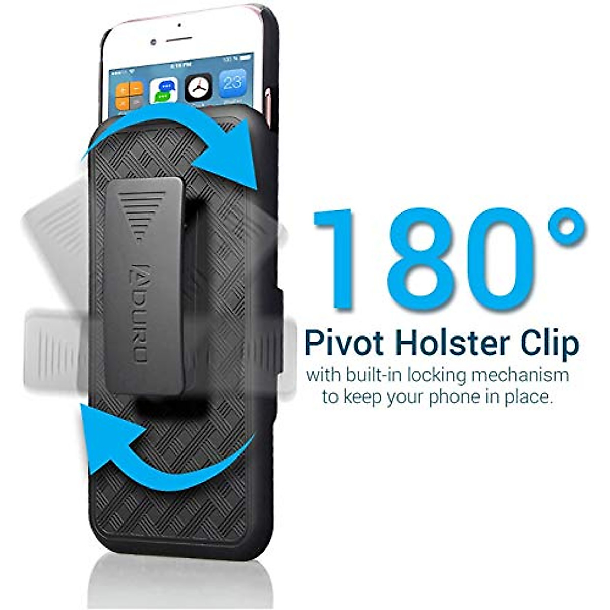 Aduro Holster Case for iPhone 8 Plus/iPhone 7 Plus (5.5") Combo Shell & Holster Slim Shell Case with Built-in Kickstand + Swivel Belt Clip Holster for Apple iPhone 8 Plus and iPhone 7 Plus ONLY